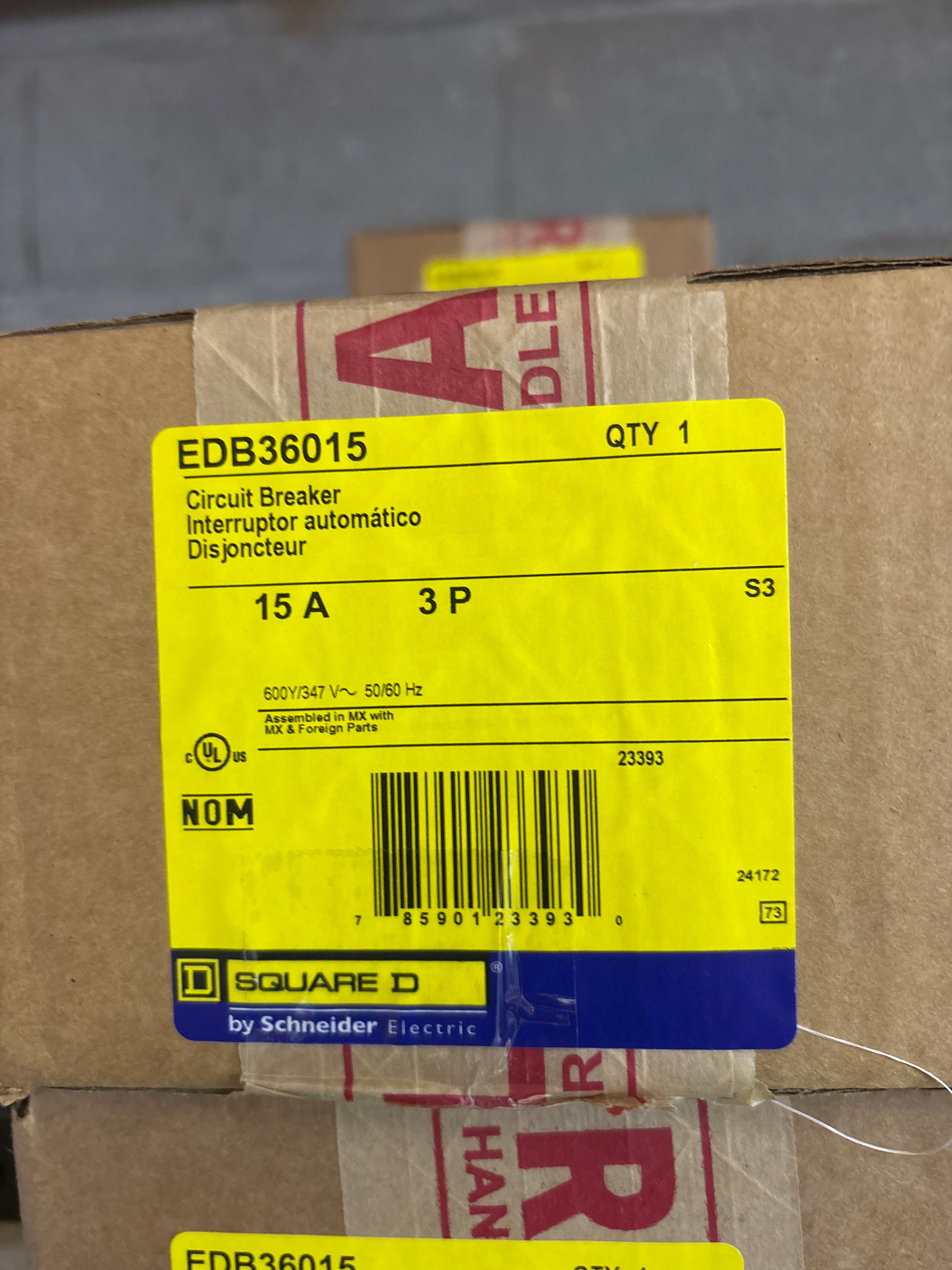EDB36015 15AMP 600V SQUARE D ,SQD , BREAKER BOLT ON