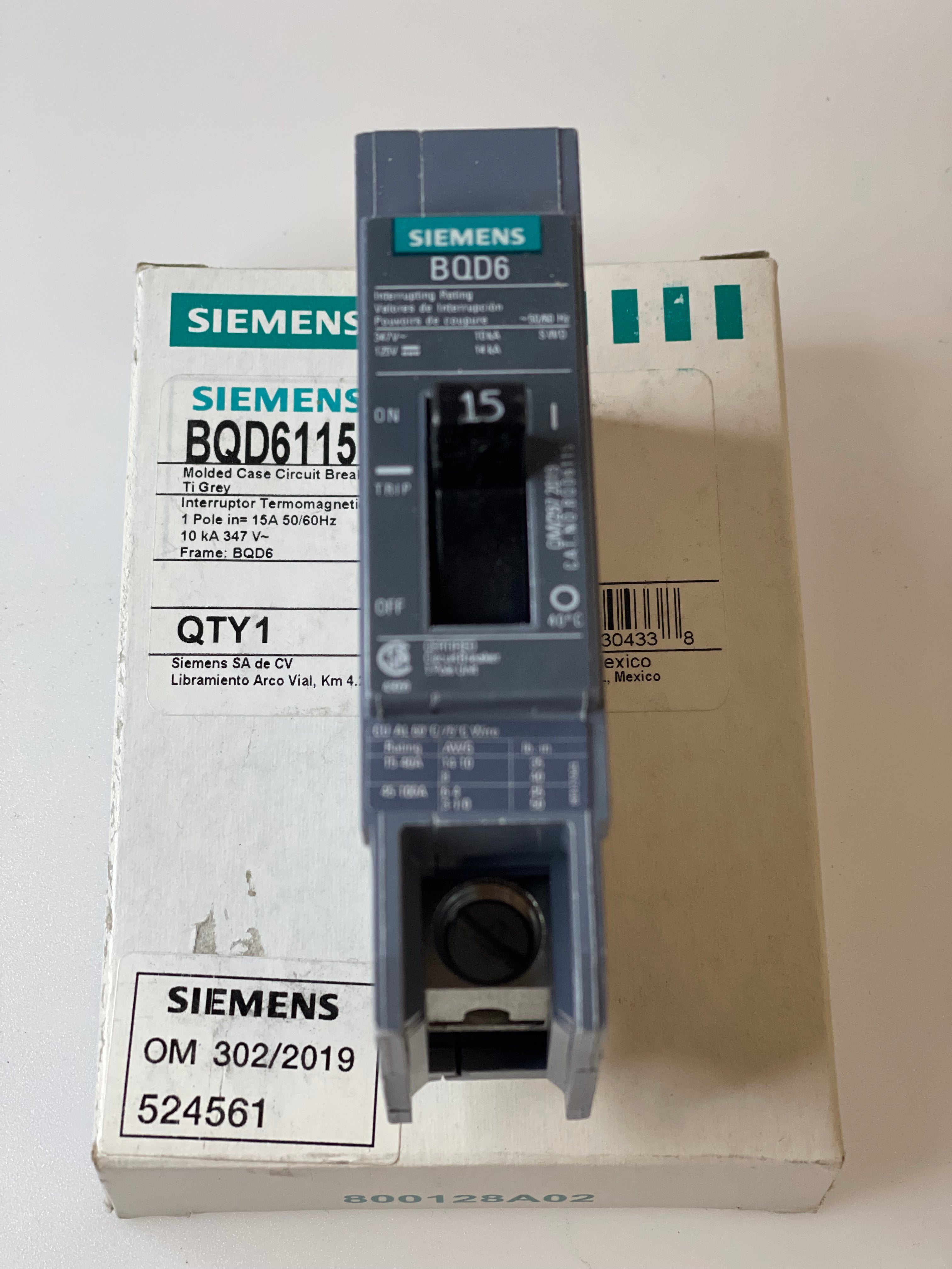 BQD6115 15AMP SIEMENS CIRCUIT BREAKER 347V