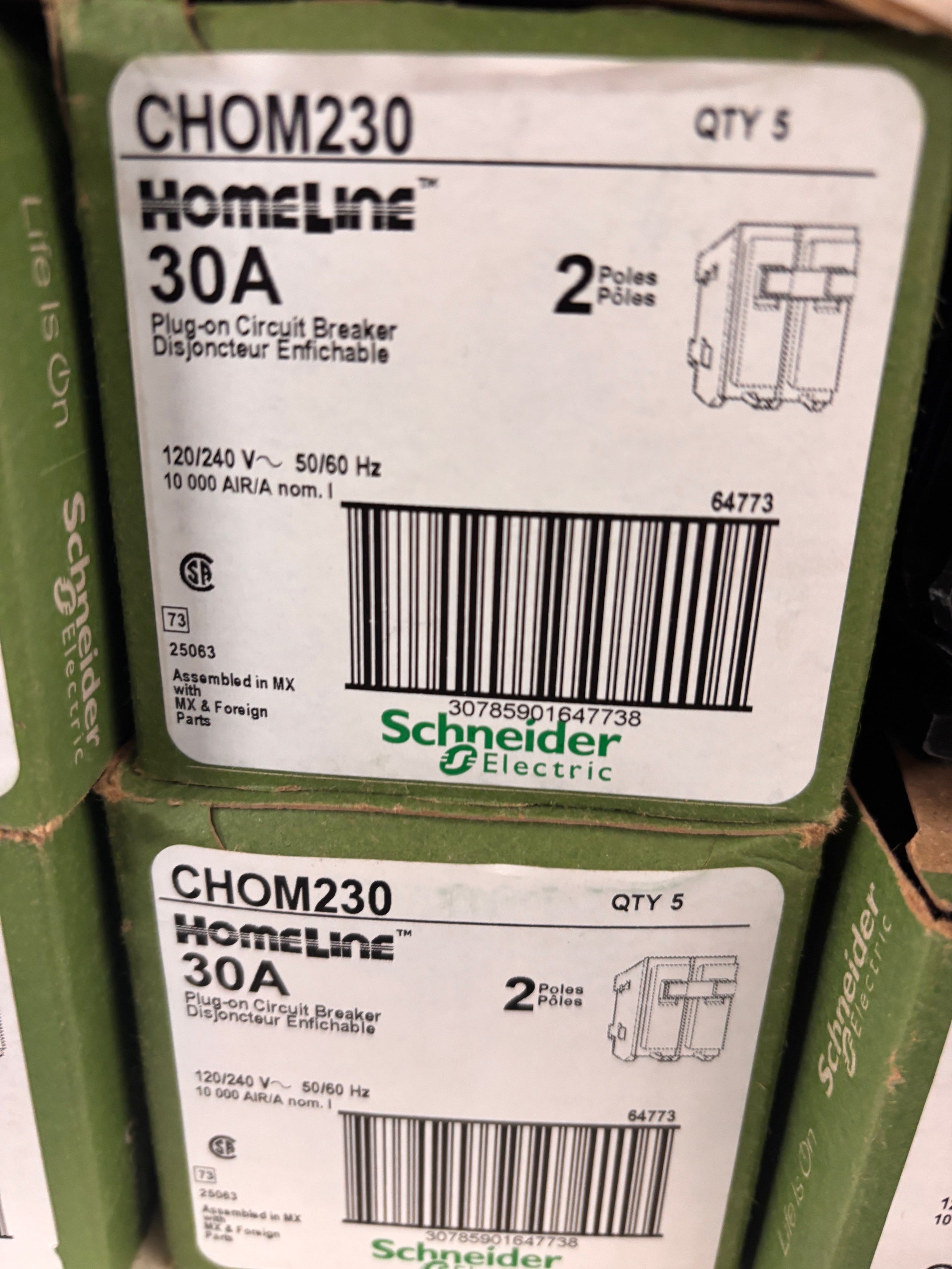 CHOM230 30AMP , 120/240V SCHNEIDER , HOMELINE BREAKER CLIP ON