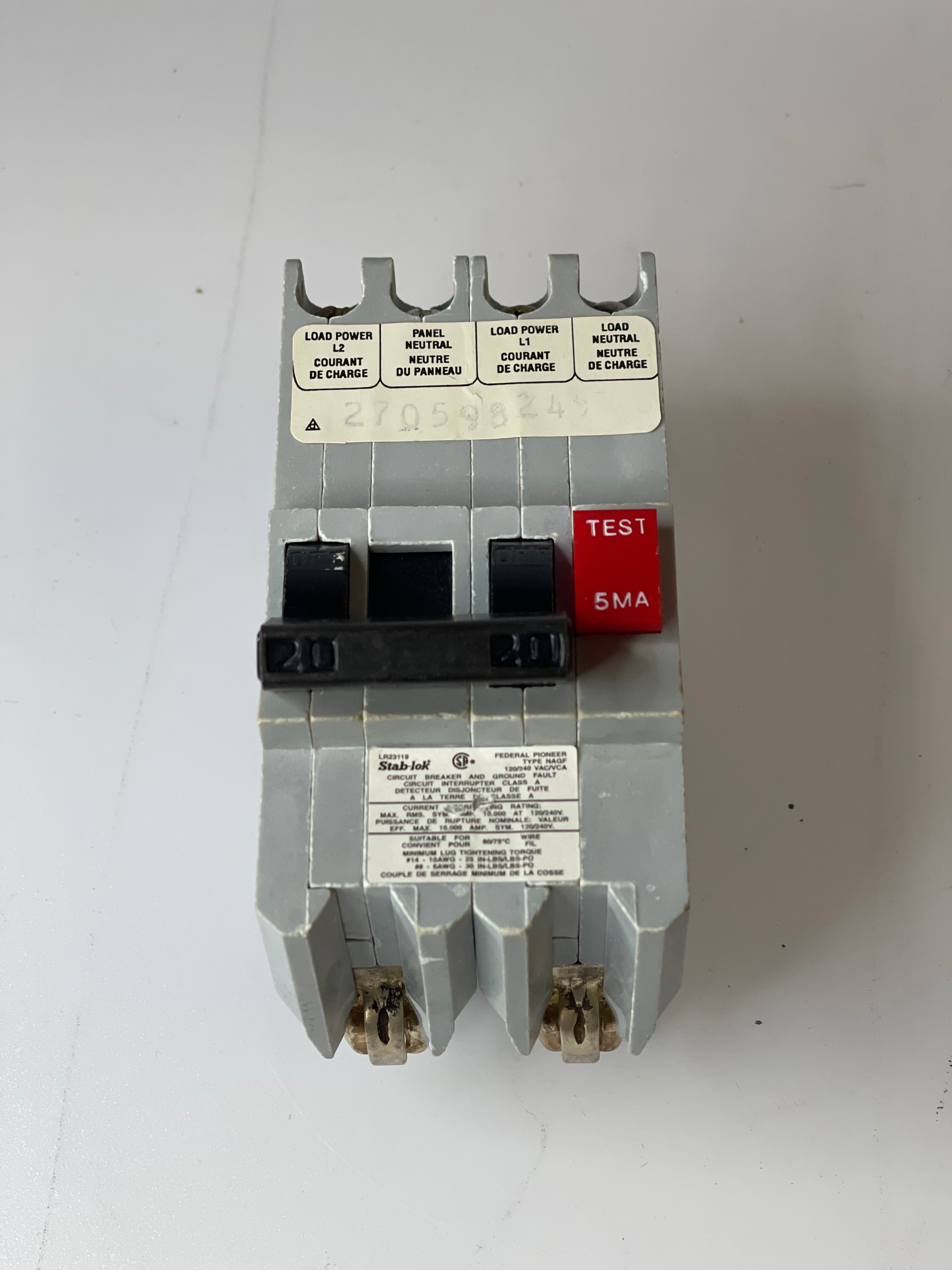 NAGF220 20AMP STAB-LOK GROUND FAULT BREAKER, FEDERAL PIONEER