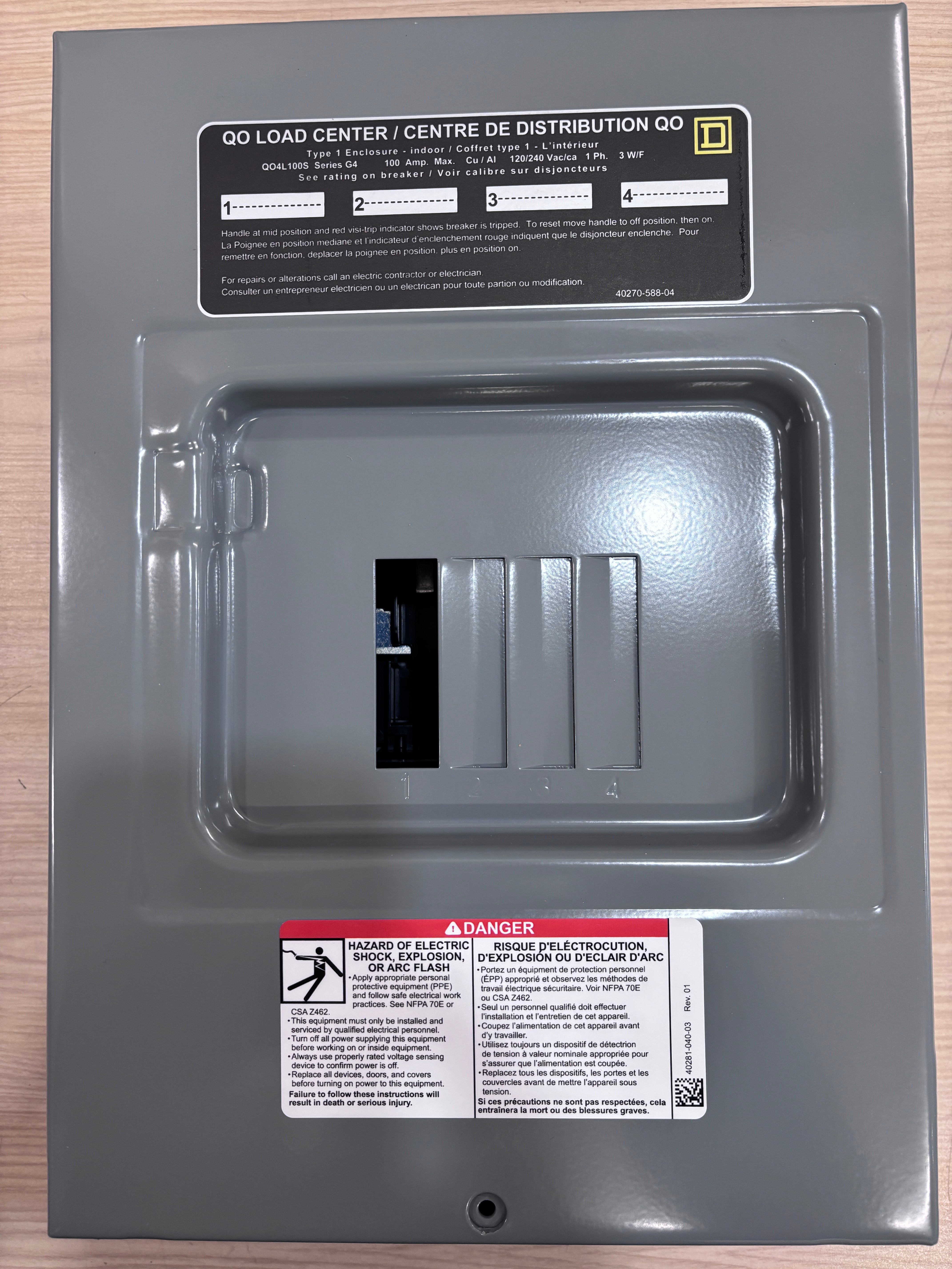 QO4L100S 100AMP PANEL SQUARE D 4 CIRCUITS